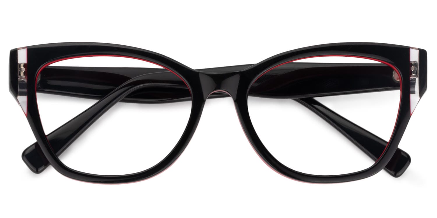 Miriam Rectangle Black/Red Eyeglasses | Vooglam
