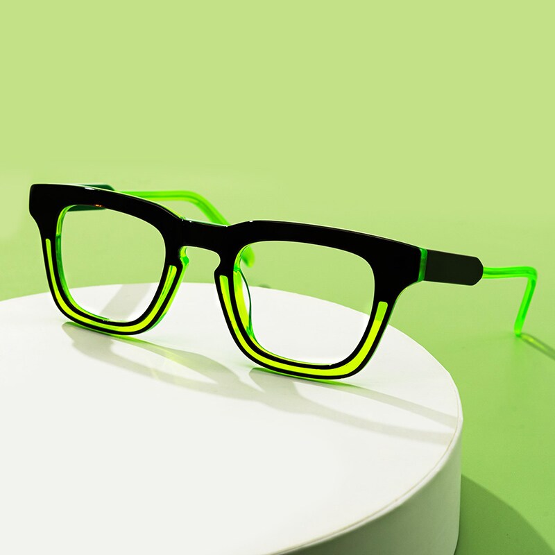 Abana - Rectangle Black/Green Eyeglasses | Vooglam