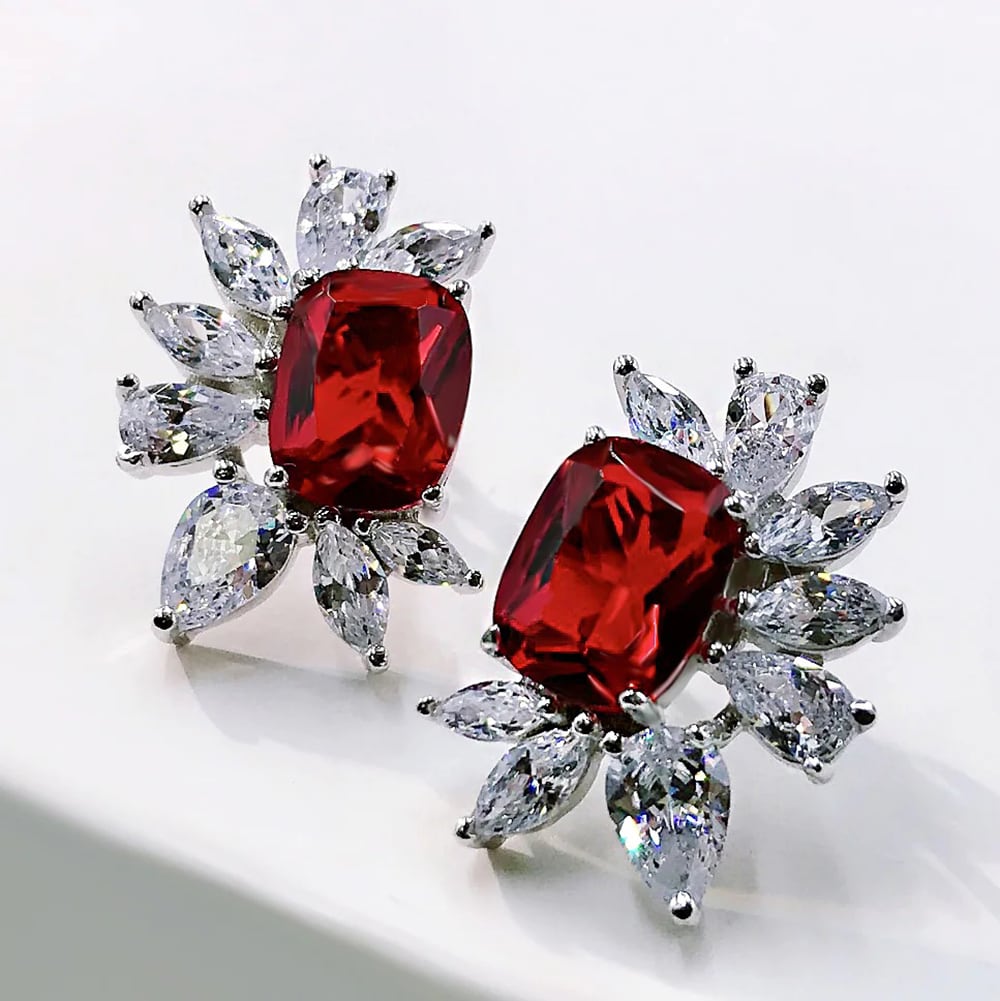 Creative Ruby Red Rectangle Pierced Earrings | Vooglam