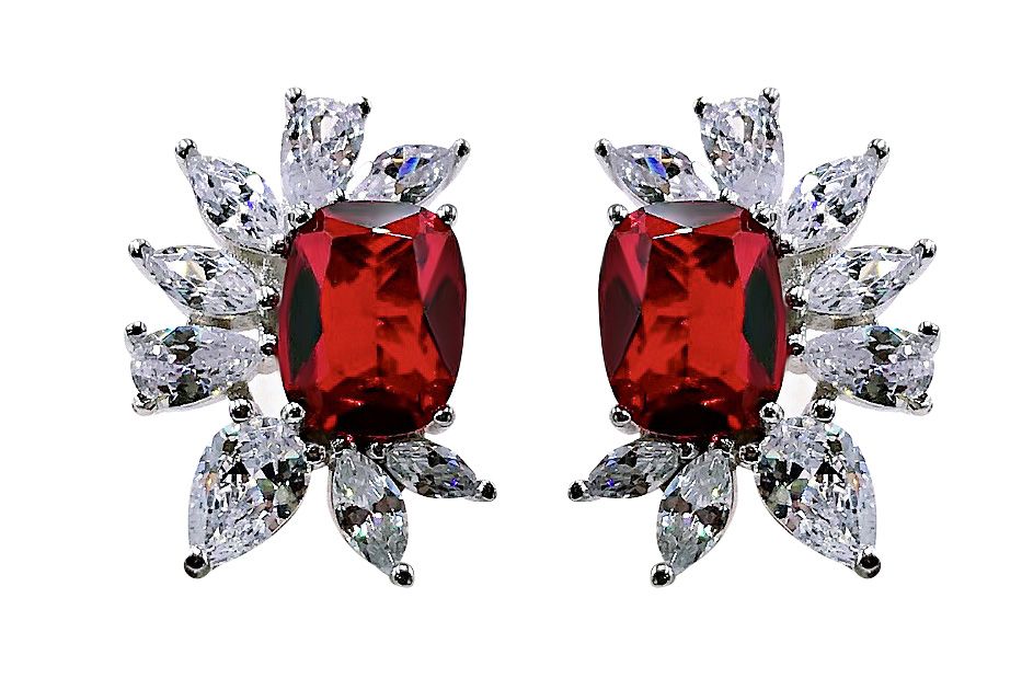Creative Ruby Red Rectangle Pierced Earrings | Vooglam