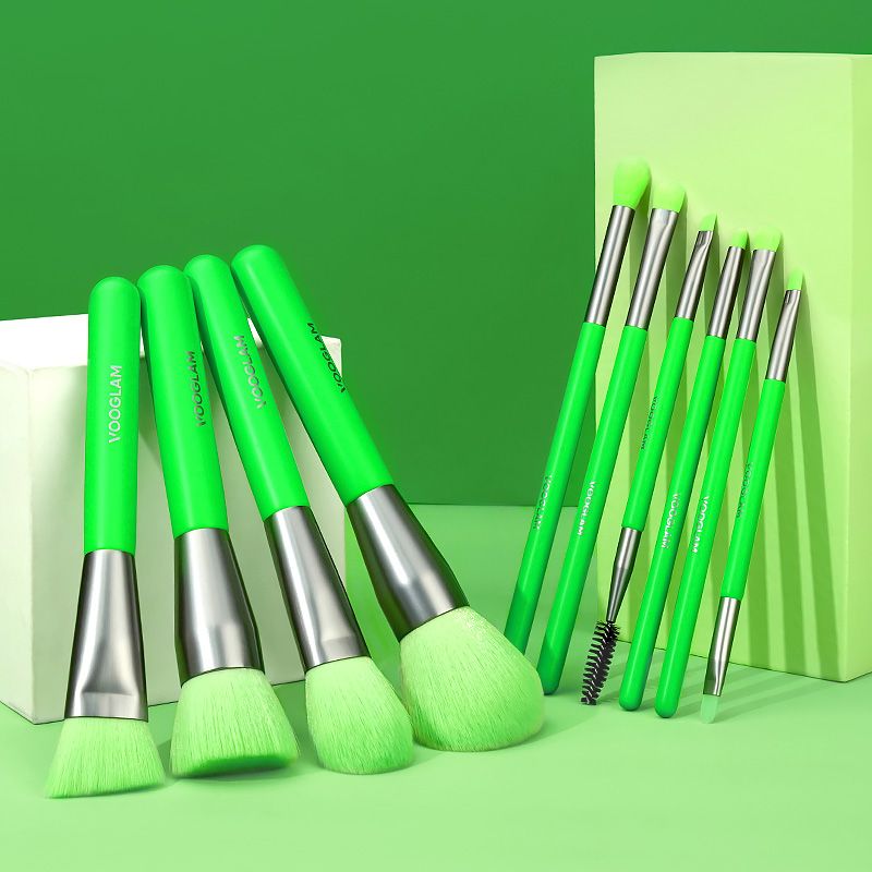 10pcs Green Makeup Brush Set Cosmetics Brushes Powder Eyeshadow Makeup ...