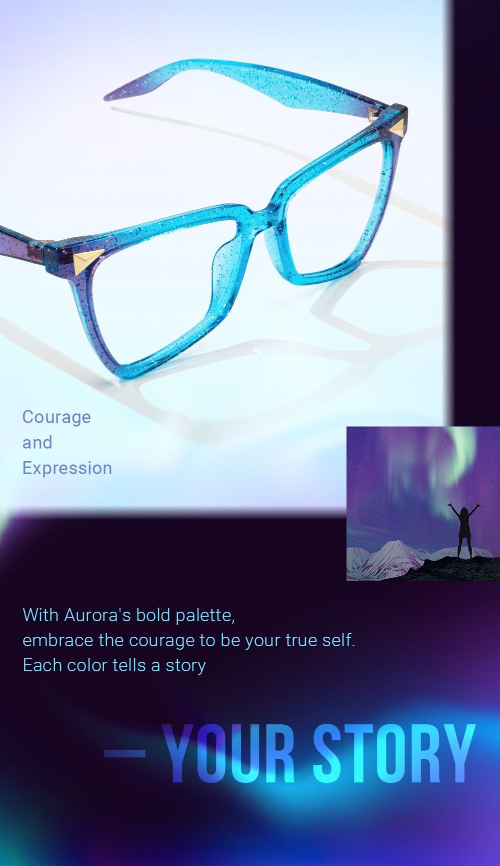 Mermaid – Glitter Blue Glam Glasses with Bold Style | Vooglam