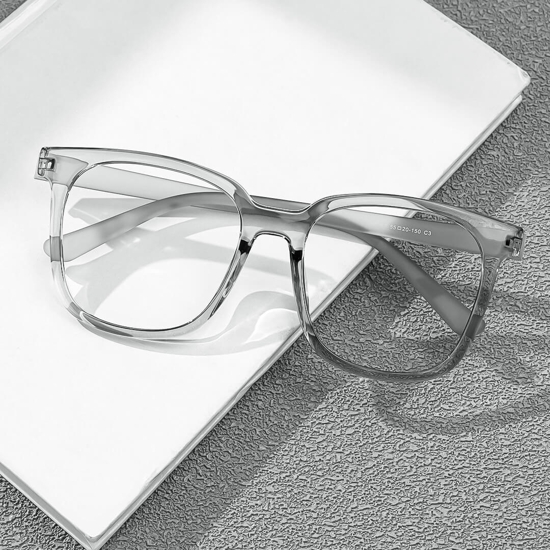Faina - Square Grey Eyeglasses | Vooglam