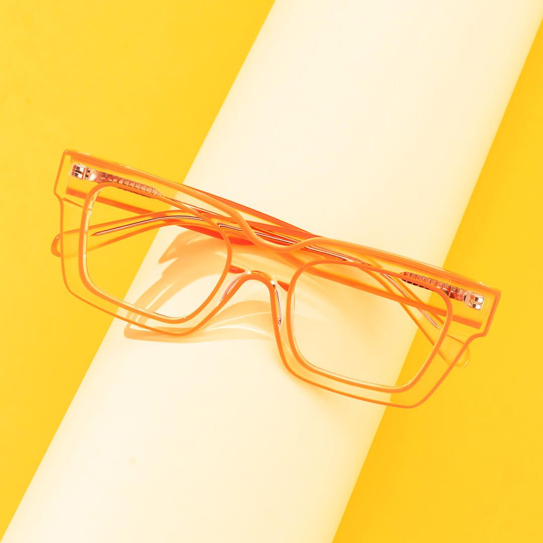 Eliezer - Rectangle Orange Eyeglasses | Vooglam